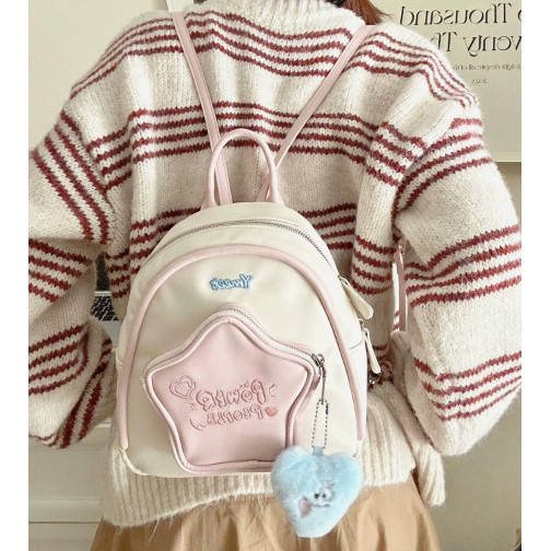 Jual Tas Ransel Lucu Bahan PU Bintang Pink/ White Tas Sekolah Ransel ...