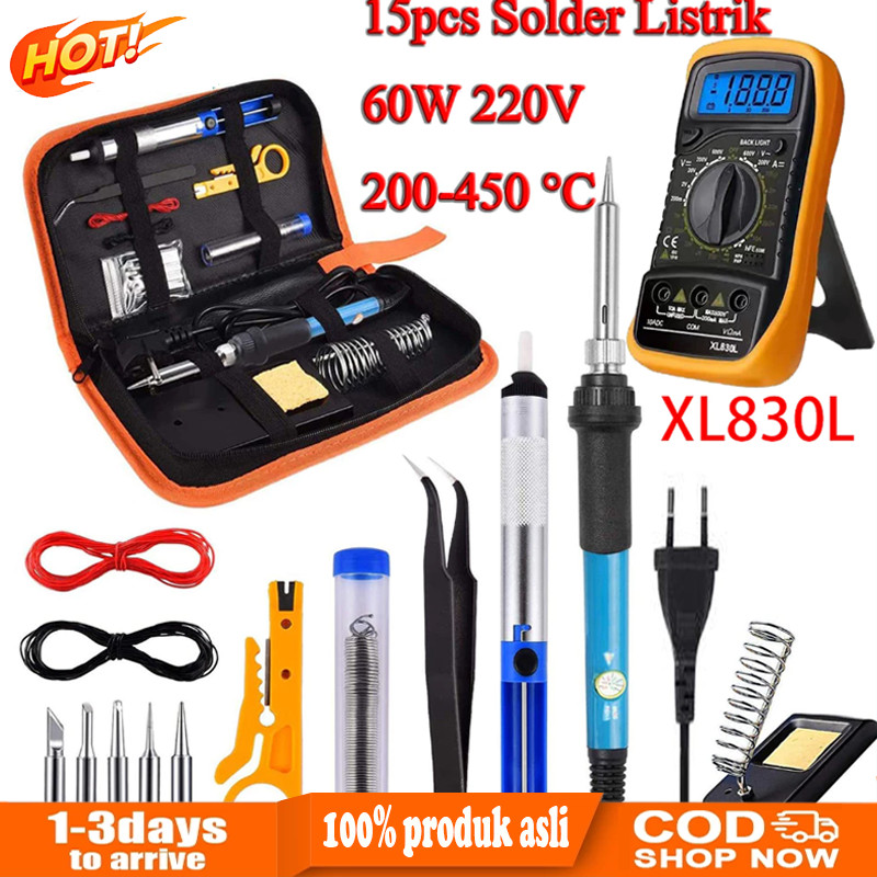 Jual 80W Set Solder Listrik Lengkap dengan Multimeter Iron Tool Kit 220V 60W/Solder Listrik ...