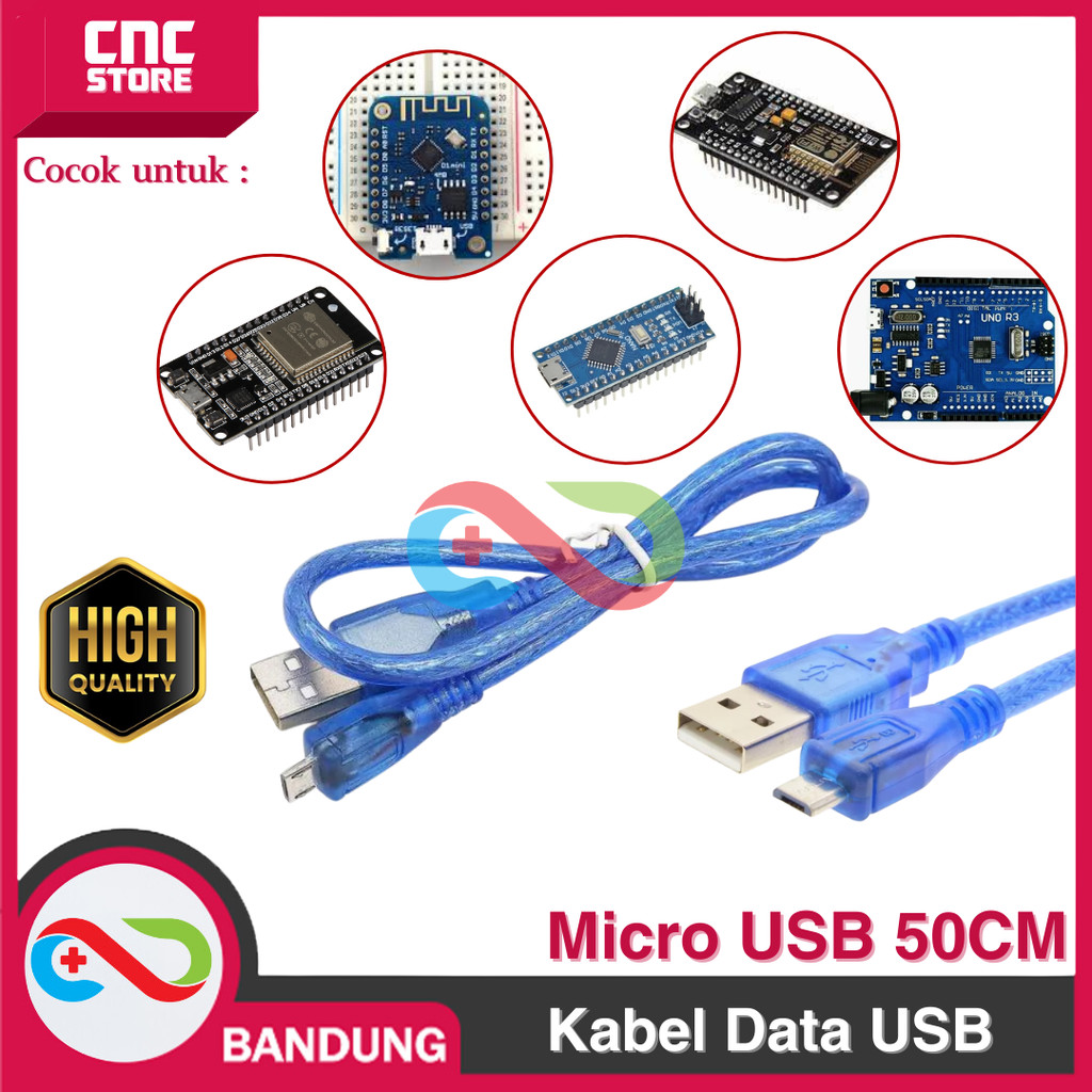 Jual KABEL DATA MICRO USB FOR NANO V3 BIRU 50CM CABLE DATA | Shopee ...