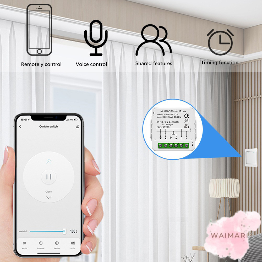 Jual Aubess Mini Smart Curtain Switch WiFi Tuya 1 CH Control Module 5A ...