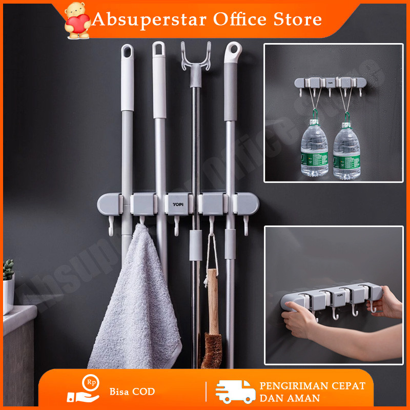 Jual 4 Slot Tempat Penjepit Gantungan Sapu Dan Pel Mop Broom Holder ...