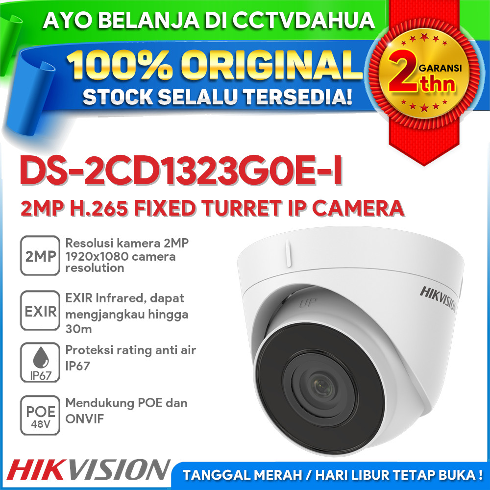 Jual HIKVISION DS-2CD1323G0E-I 2MP FIXED TURRET IP CAMERA GARANSI RESMI ...