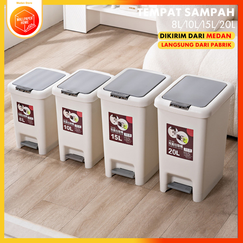 Jual Tempat Sampah Plastik Tertutup | Tong Sampah Injak 8L/10L/15L/20L Trash Bin Toilet Dapur ...