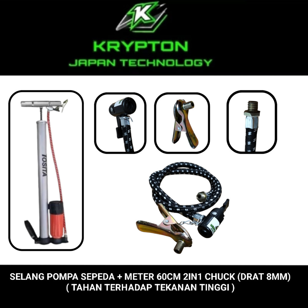 Jual Krypton Selang Pompa Sepeda + Meter 60CM 2in1 Chuck ( anti pecah ) Kayla Tools | Shopee ...