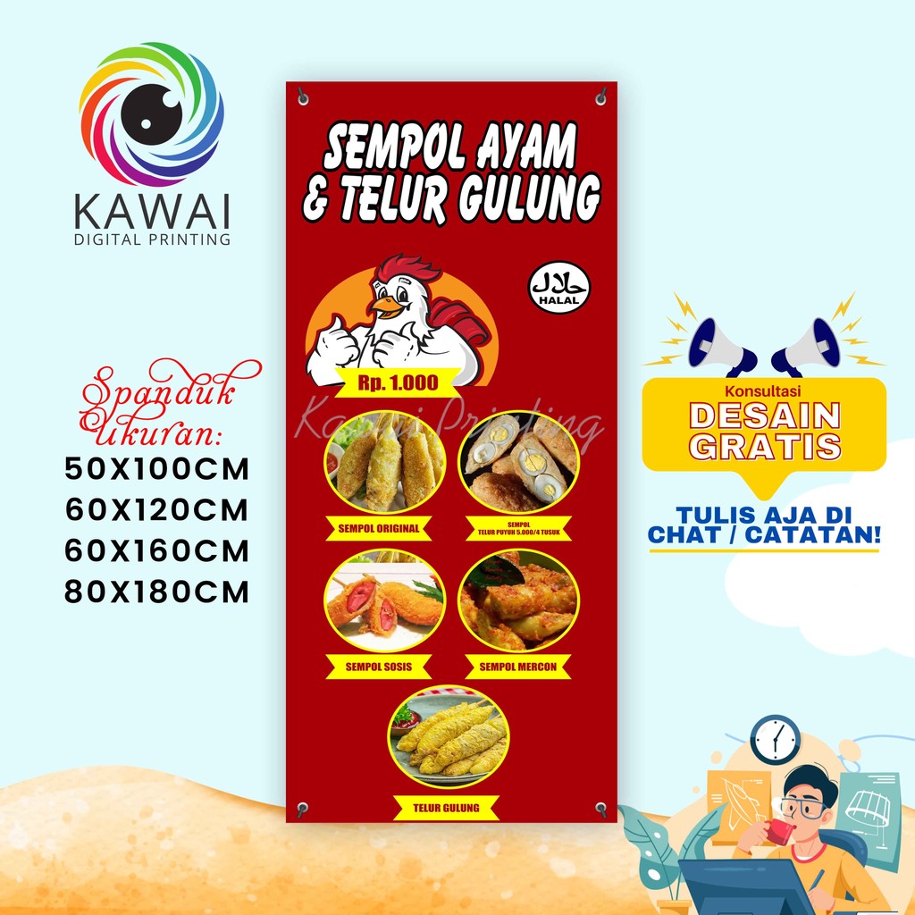 Jual Spanduk Banner MMT Sempol ayam & Telur Gulun Ukuran 60x160 ...