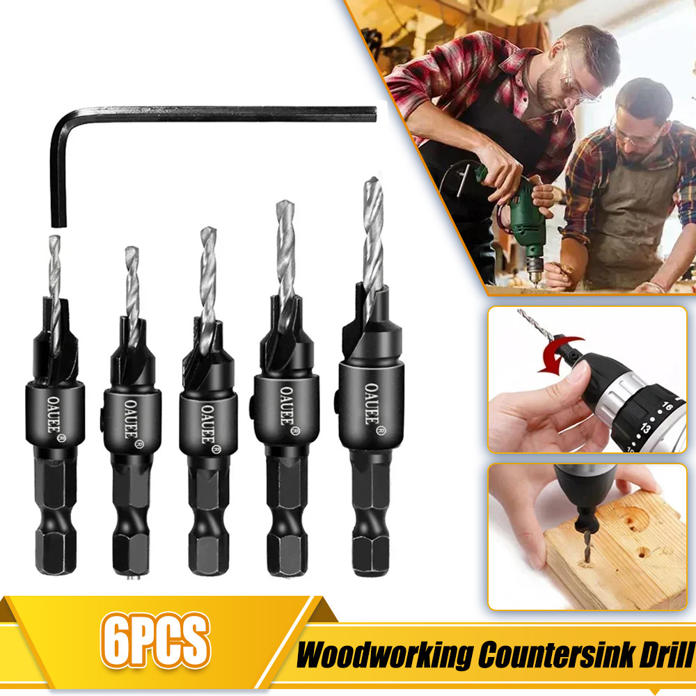 Jual 6Pcs Countersink Drill Bit Carpentry Drill Set Drilling Pilot ...