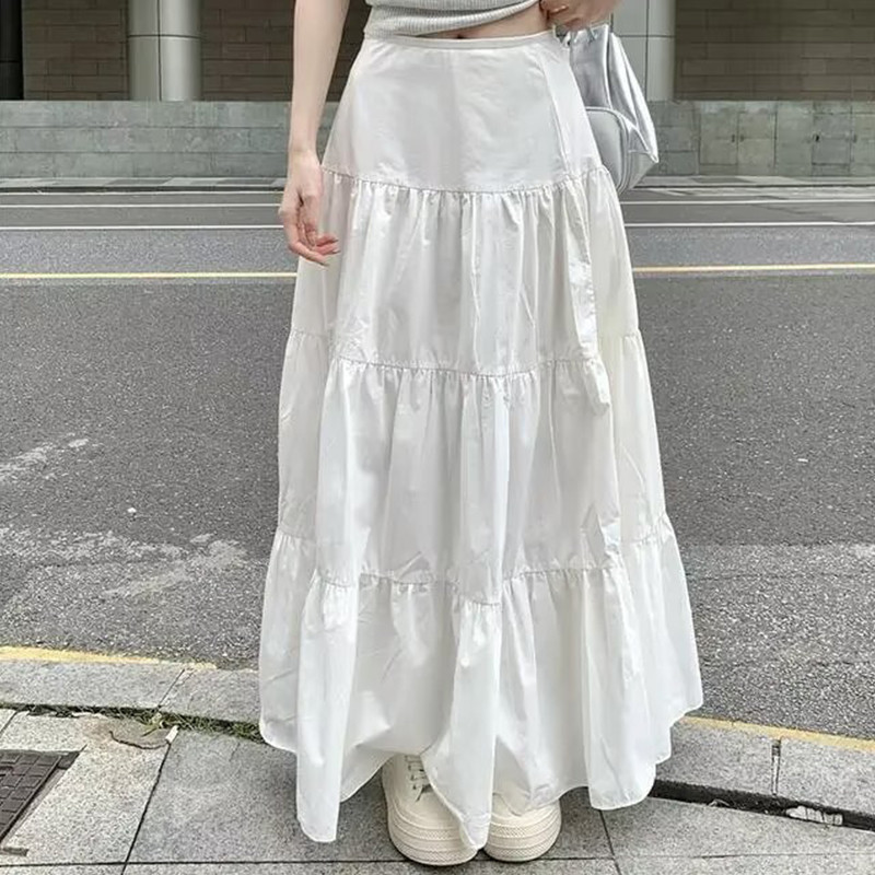 Jual Rok Panjang Wanita Elegan Lipit Solid A-line Rok Flowy Musim Panas ...