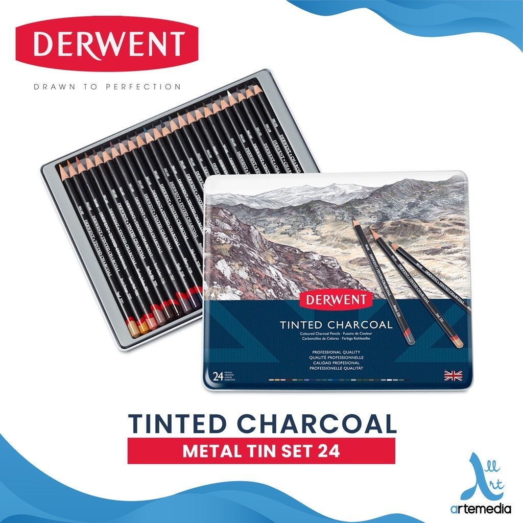 Jual Derwent Tinted Charcoal Pencil Color 24 Metal Tin Set Pensil Arang ...