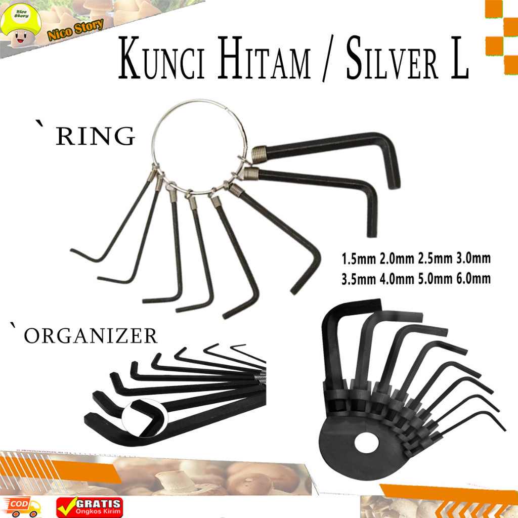 Jual (NCS) Kunci Hitam / Silver L Bend Wrench Set Hex Key Ring 8 in 1 ...