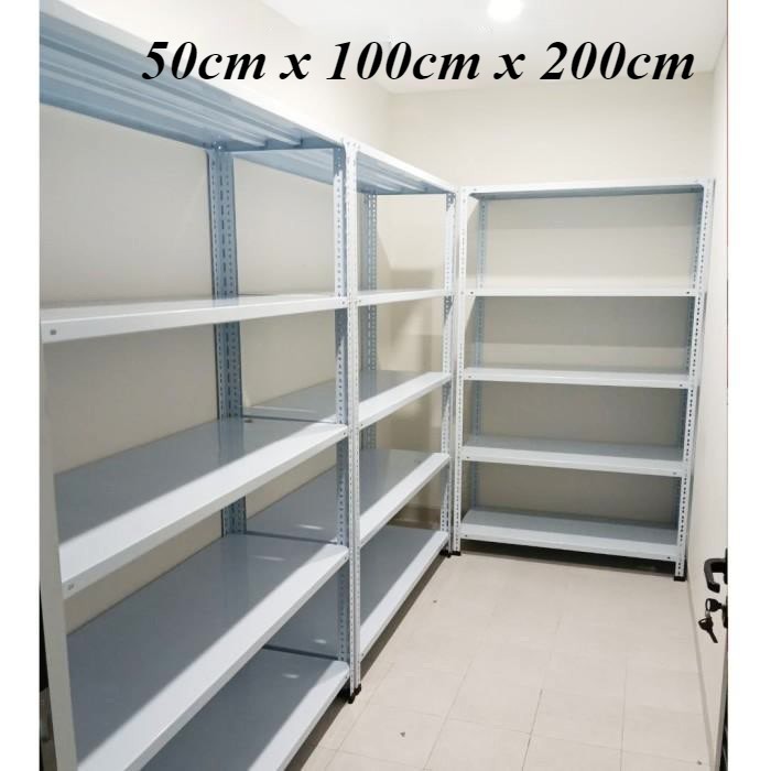 Jual Rak besi siku lubang 5 susun 100 cm x 50 cm x 200 cm - Putih ...