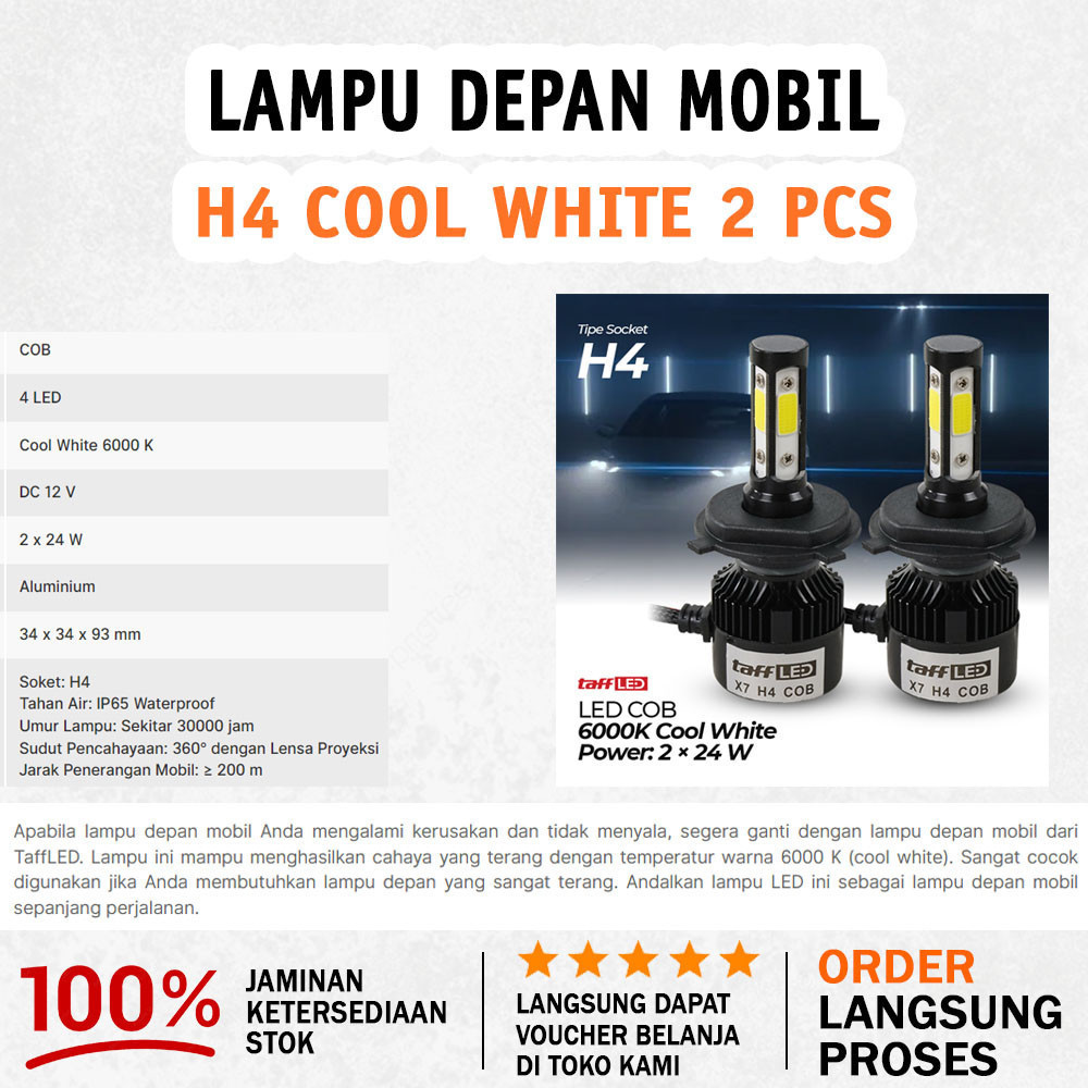 Jual Lampu Depan Mobil LED COB Headlight H4 Cool White 2 PCS - Warna ...