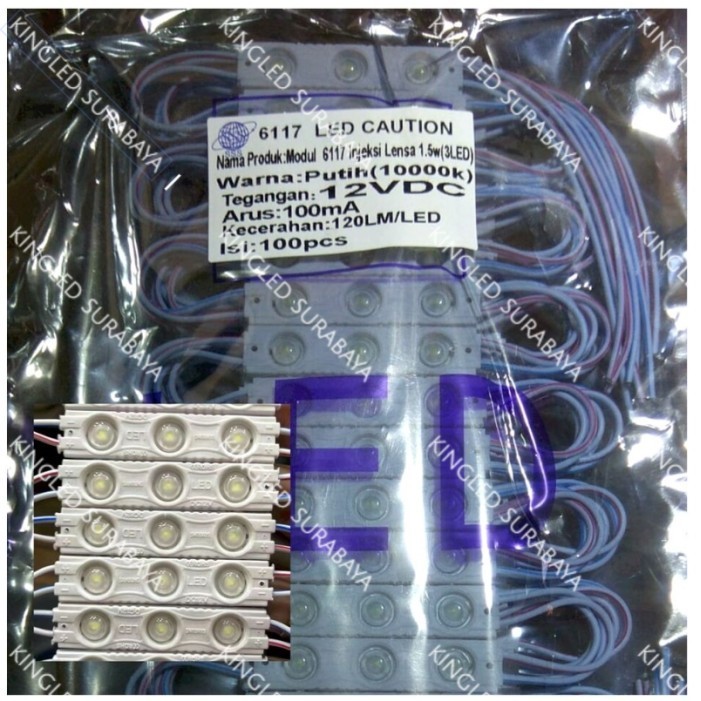 Jual (100 PCS)LED Modul 3 Mata 6117 Lampu Lensa 12V Putih Doff Module ...
