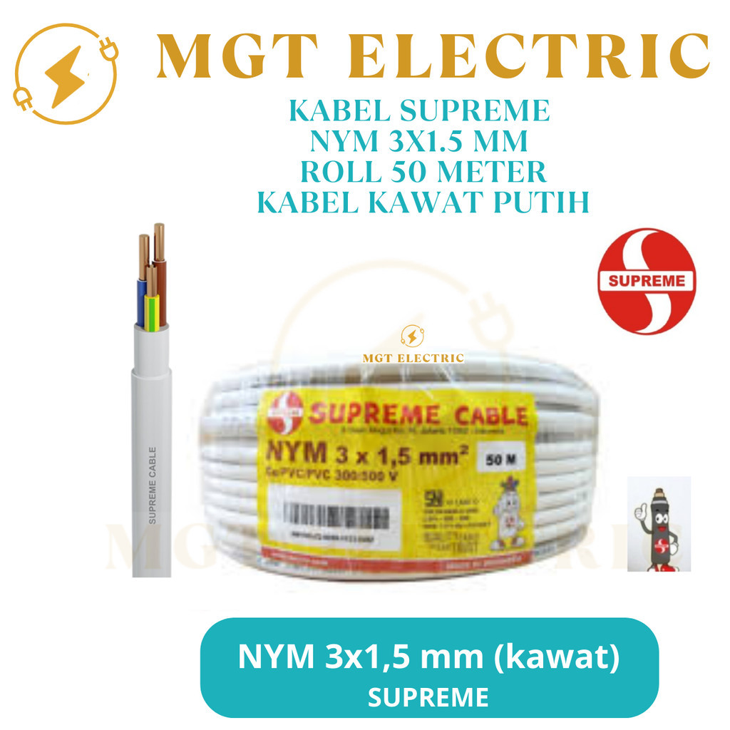 Jual KABEL SUPREME NYM 3X1.5 MM PUTIH (1 ROLL 50 METER) / SUPREME NYM ...