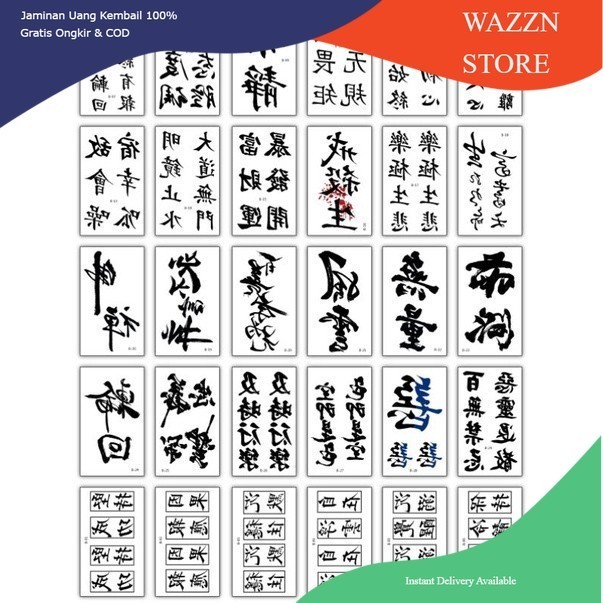 Jual Tatto Temporer Cina/Kanji 15 Ribu Dapet 5 lembar(Random) | Shopee ...