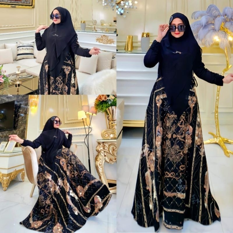 Jual Shabira Dress By Arsy Hijab Syari Branded Hitam Black Printing ...