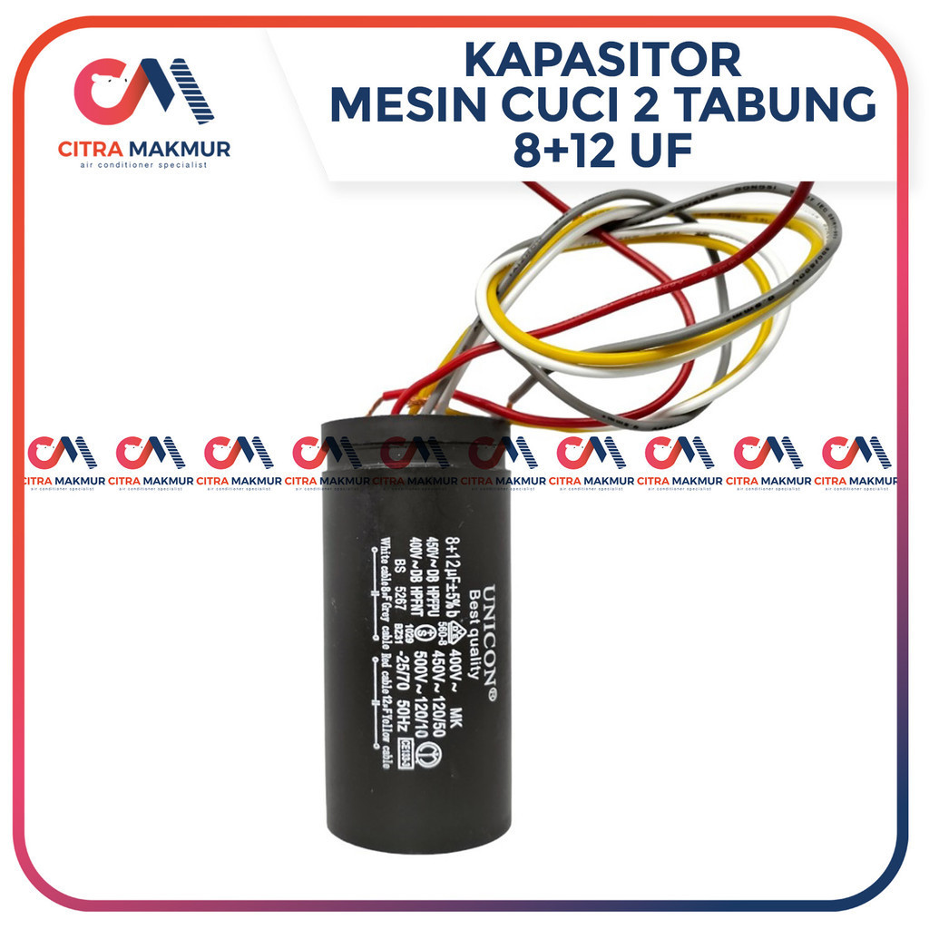 Jual Kapasitor Mesin Cuci 2 tabung 8 uF dan 12 uF Washing Machine Capasitor 4 kabel 8 & 12 mikro ...