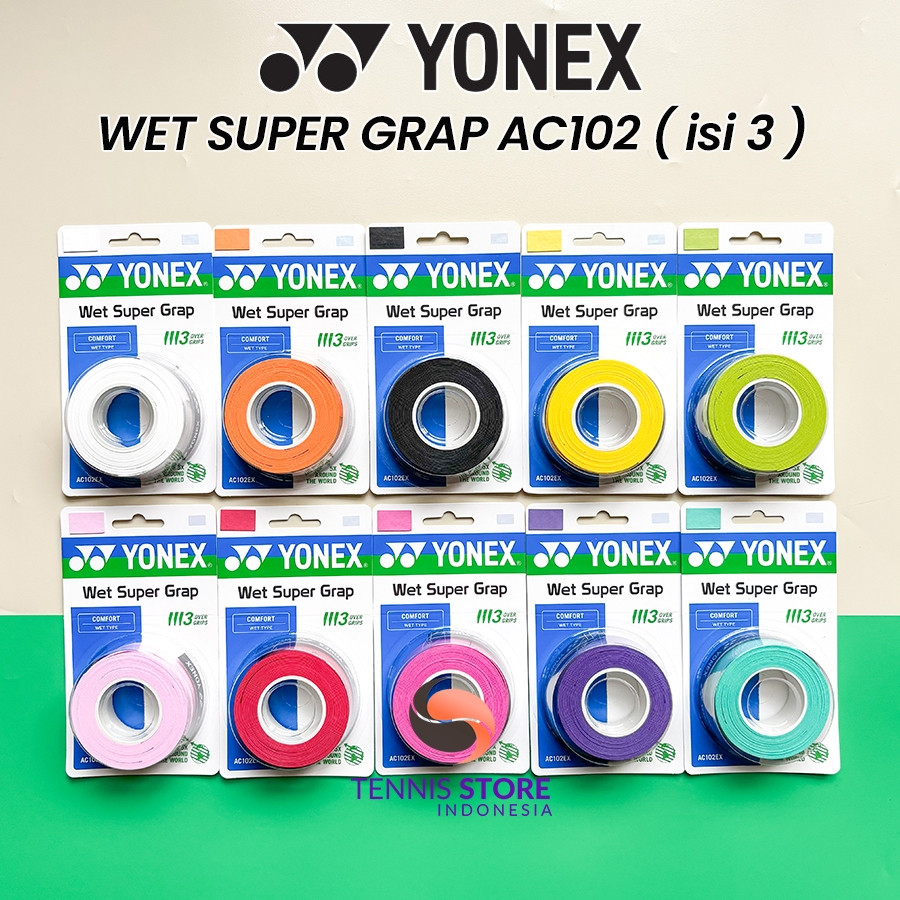 Jual Grip Tenis Yonex Wet Super Grap AC102EX Tennis / Badminton AC 102 EX Overgrip ( isi 3 ...