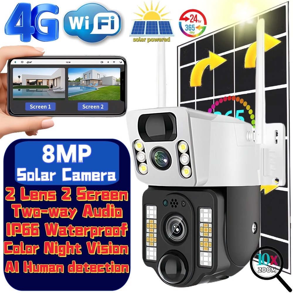Jual Dual Lens solar camera 4G/Wifi 8MP PIR Night Vision IP66 ...