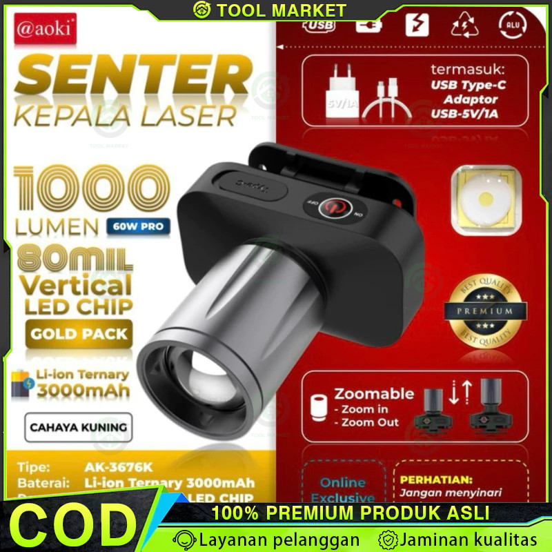 Jual SENTER KEPALA LED ZOOM AK-3685A & AK-3686K 60W / CAHAYA SUPER TERANG / JARAK JAUH LASER ...
