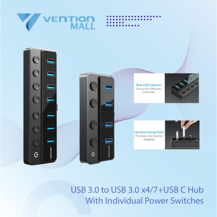 Jual Vention USB Hub Multiport USB 3.0 Power Switch USB Splitter 7 4 ...