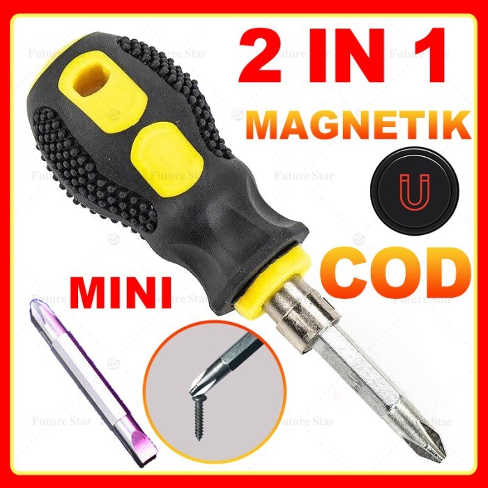 Jual Obeng Pendek 2 In 1 / Obeng Bolak Balik Cebol / Plus Minus Magnet ...