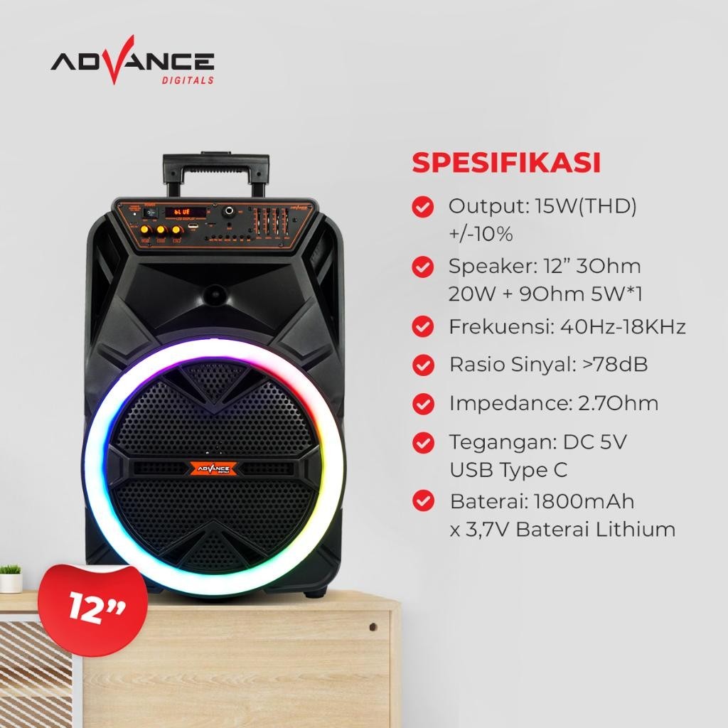 Jual Advance KS-2613 Speaker 12" Portable Free 2 Mic Wireless Karaoke Garansi Resmi 1 Tahun ...