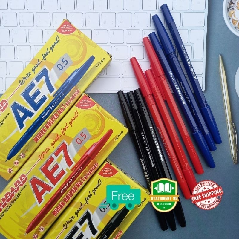Jual Pulpen Standard AE 7 Satu Warna (Merah,Hitam,Biru) 1 Lusin/ Bolpoin Hitam Merah Biru/Pena ...