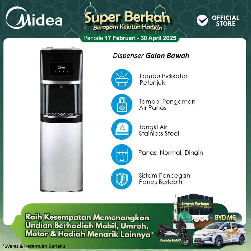 Jual Midea Water Dispenser Galon Bawah Stainless Hitam Silver 3 Kran ...