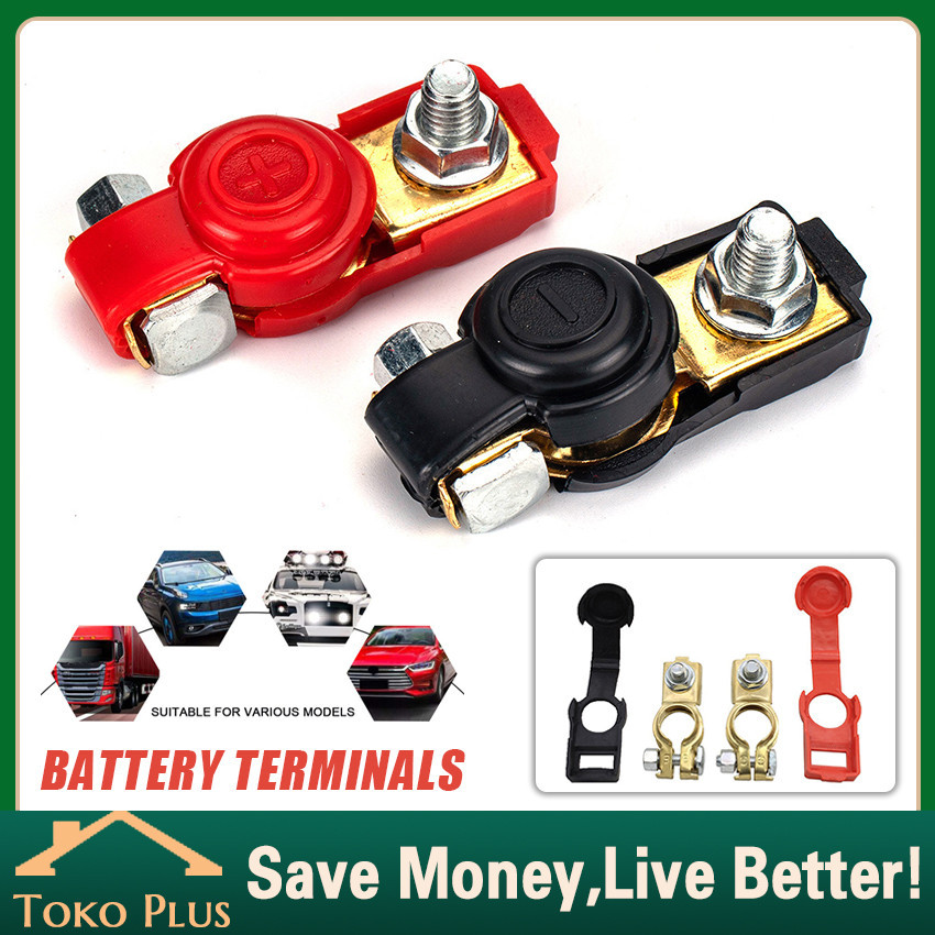 Jual 2Pcs/Set Kepala Aki Accu Terminal Mobil Bahan Kuningan Besar ...