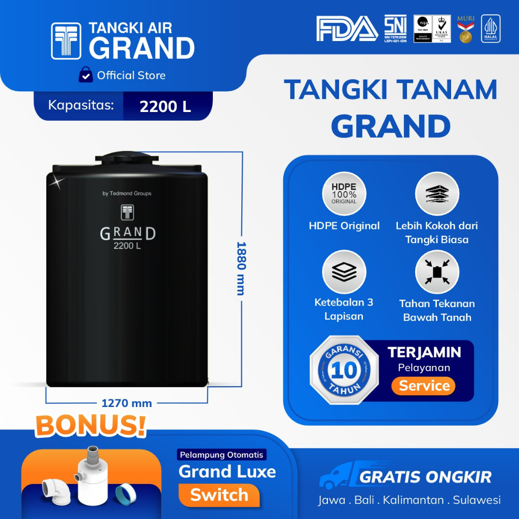 Jual Tangki Tandon Toren Tanam Grand 2200 L Sertifikat Halal Pertama Di Indonesia Garansi 10 ...