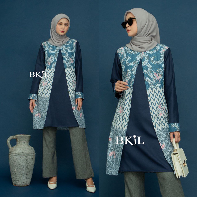 Jual Baju Atasan Tunik Batik Wanita Kerja Kantor Modern Lengan Panjang ...