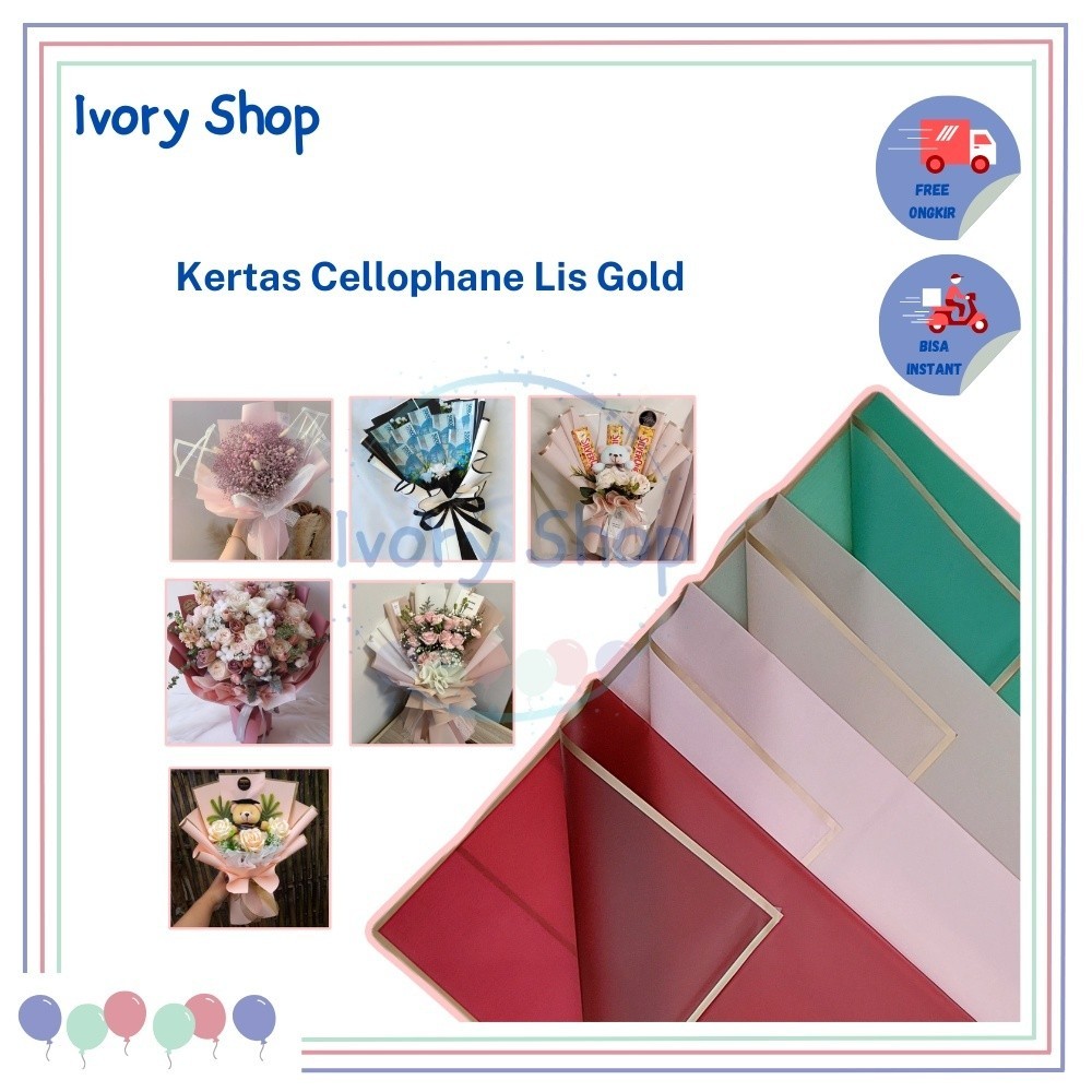 Jual Kertas Buket Bunga Satuan Lis Gold Cellophane flower wraping paper ...