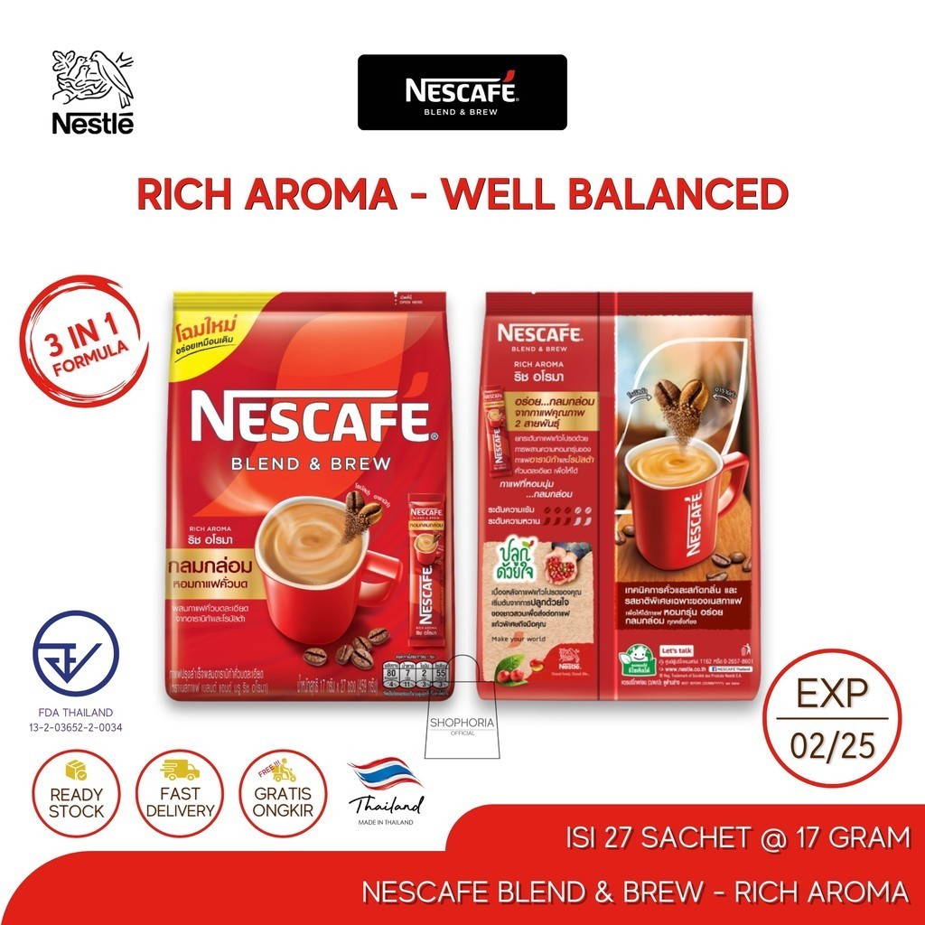 Jual Nestle Nescafe Blend And Brew 3 in 1 Rich Aroma Merah 1 Pack Isi ...