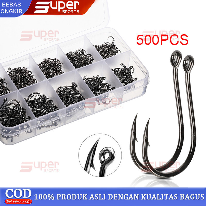 Jual 500 buah set kail ikan baja karbon berbagai ukuran kail ikan ...