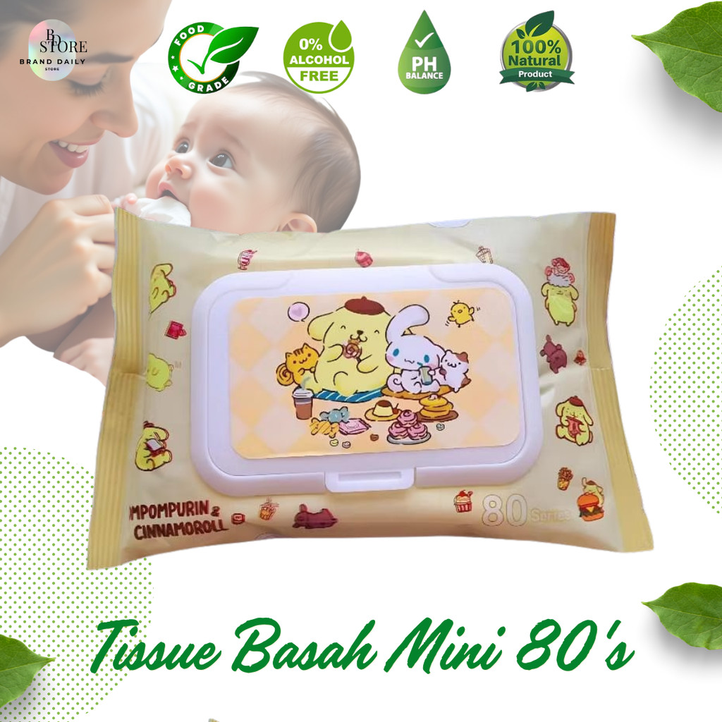 Jual Tisu Basah Mini Travel Size 80 Lembar Non Alkohol Baby Wipes untuk ...