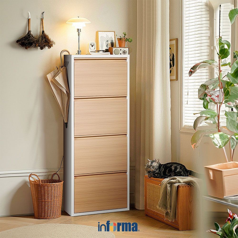 Jual Informa Levi Kabinet Sepatu 4 Tingkat - Putih/Cokelat Kayu ...