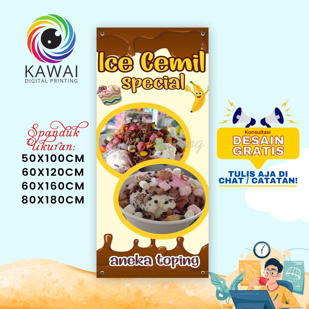 Jual Spanduk Banner MMT Ice Cemil Special Desain Warna Coklat Ukuran ...