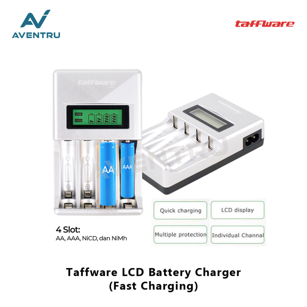 Jual Taffware Alat Charger Baterai 4Slot Fast Charging LCD AA AAA NiMh ...