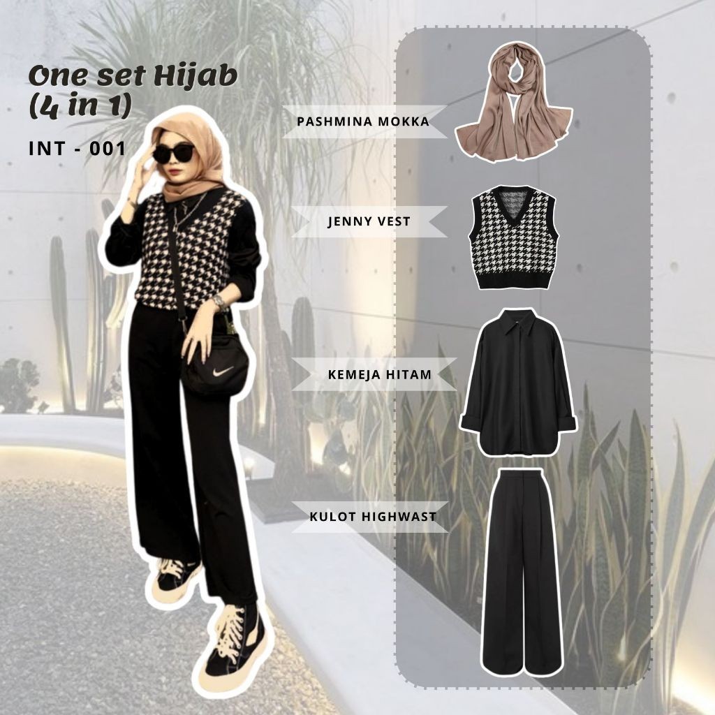 Jual Rhea One set hijab (4 in 1) premium baju set wanita ootd vest jenny kemeja kulot highwaist ...
