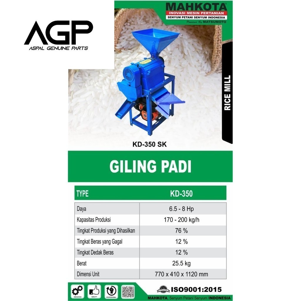 Jual - Mesin Penggiling Padi MAHKOTA KD350SK Rice Polisher Beras Kebi ...