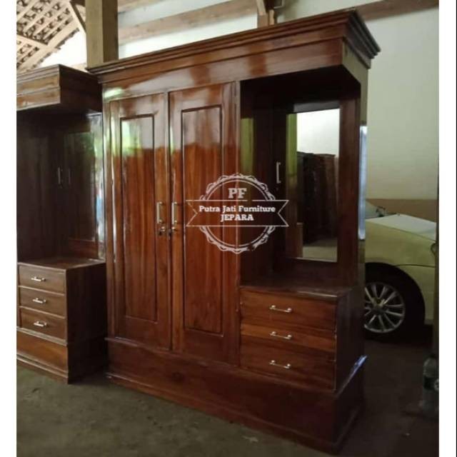Jual PROMO SPESIAL Lemari pakaian 3 pintu kayu jati meja rias tolet minimalis | Shopee Indonesia