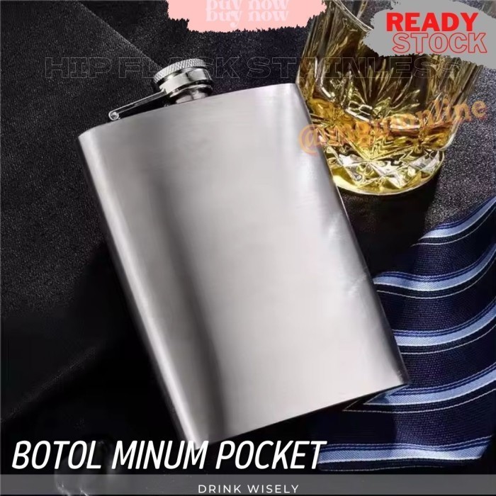 Jual Botol pocket Stainless 280ml Hip Flask 10oz liquor botol minuman keras | Shopee Indonesia