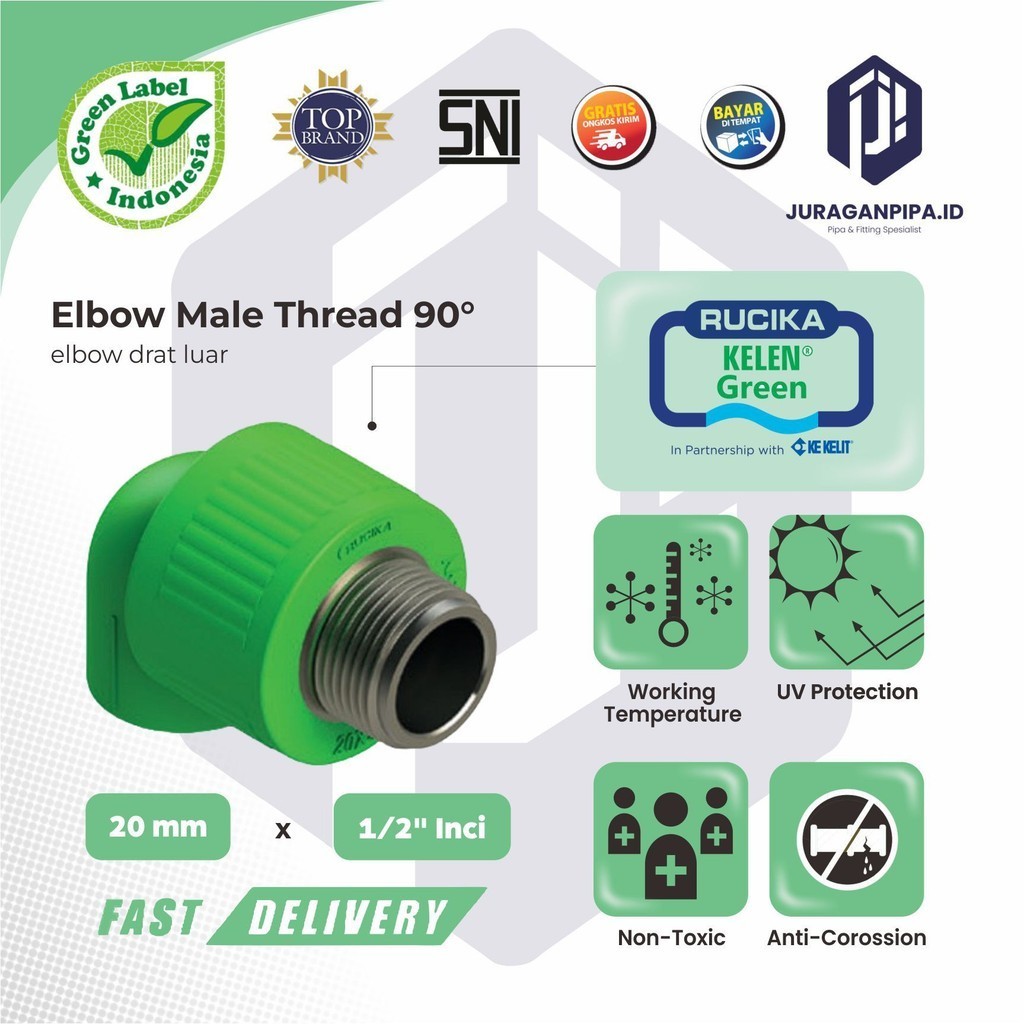 Jual Elbow Male Thread PPR 20 mm x 1/2" Inci | EDL/Elbow Drat Luar 20 x ...