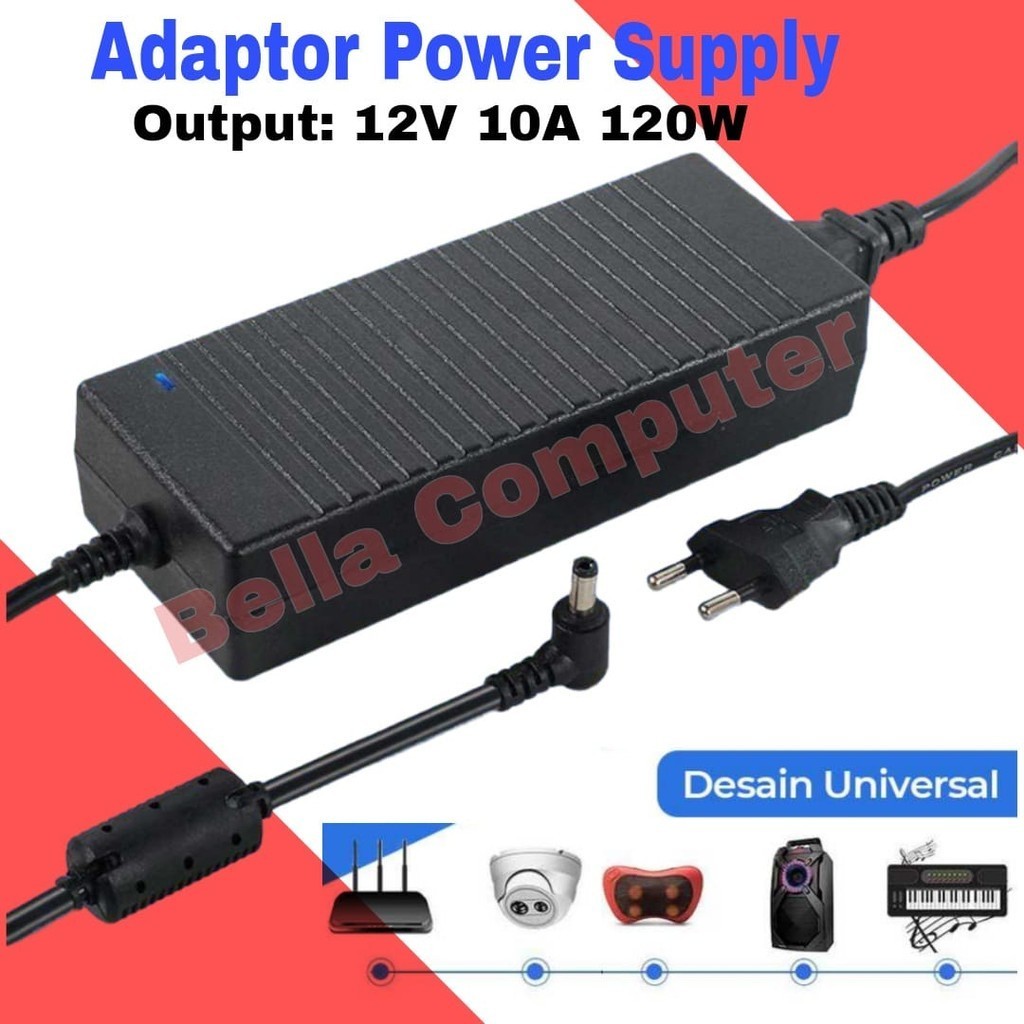 Jual Adaptor Converter AC Ke DC 12V 10A 120W 5.5x2.5mm Untuk lampu LED ...