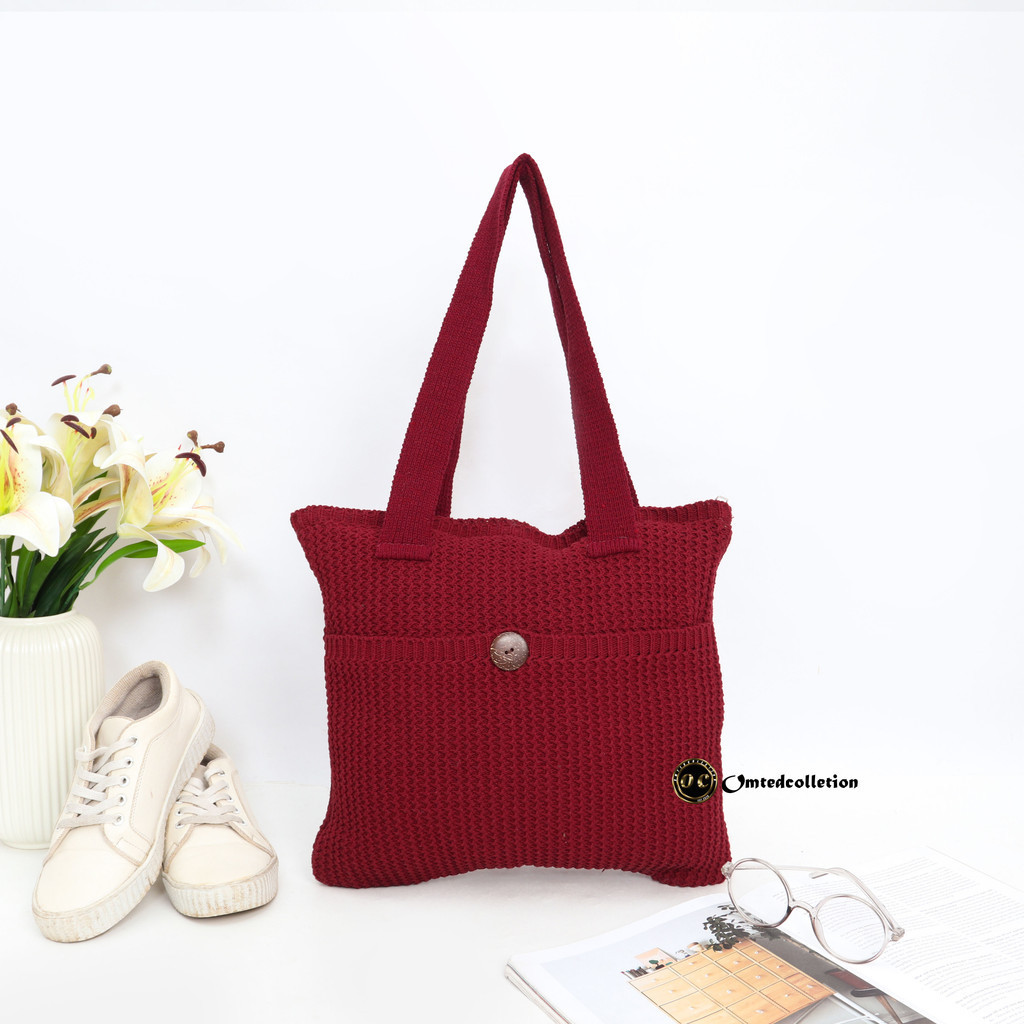 Jual Tas rajut wanita selempang besar motif polos dua ruang serba guna ...