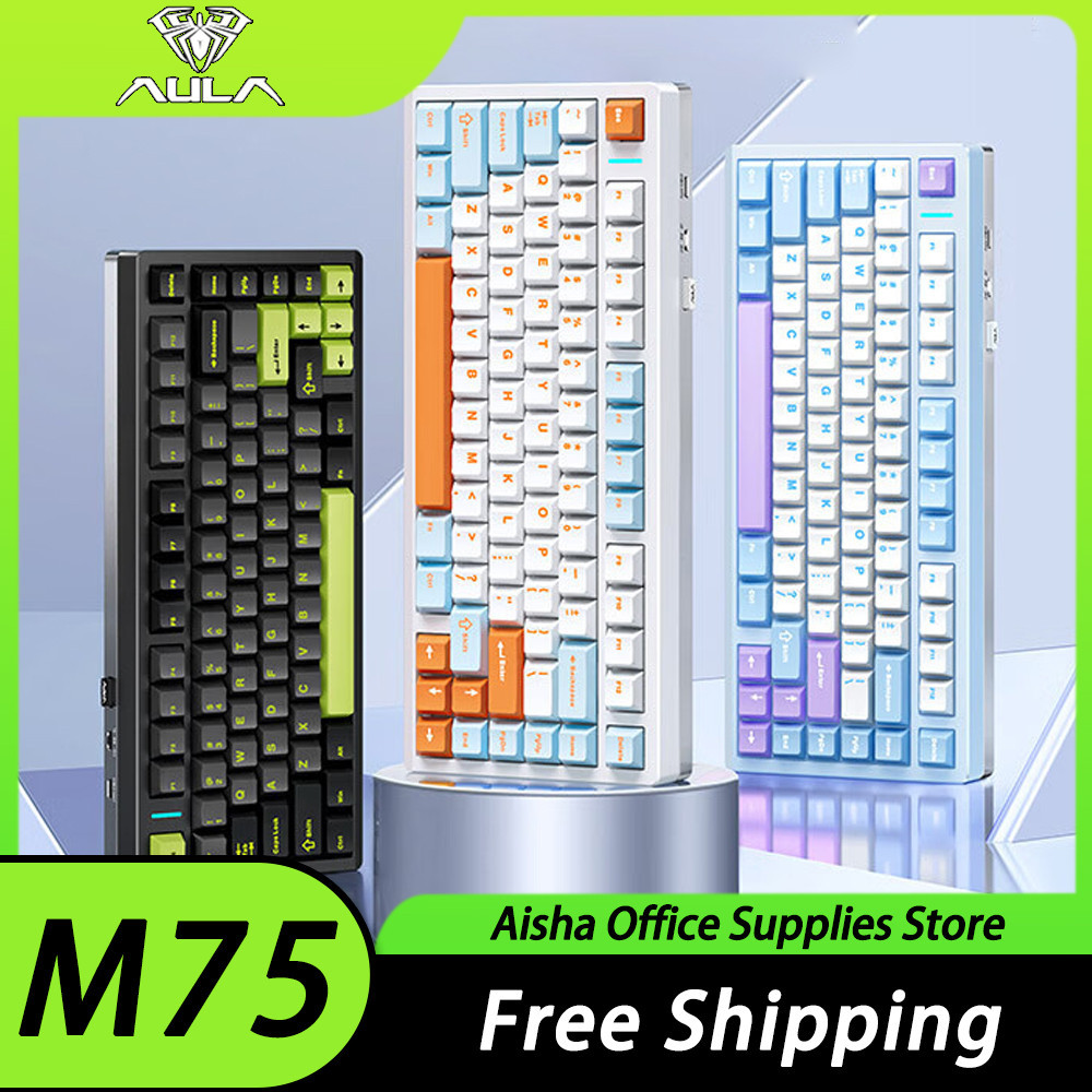 Jual AULA M75 Mechanical Keyboard Three Mode Aluminium Alloy Wireless ...