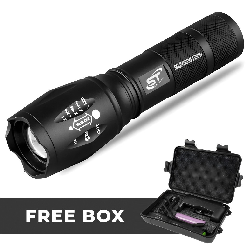 Jual Suksestech Senter Zoom LED Super Terang Aluminium Waterproof Free ...