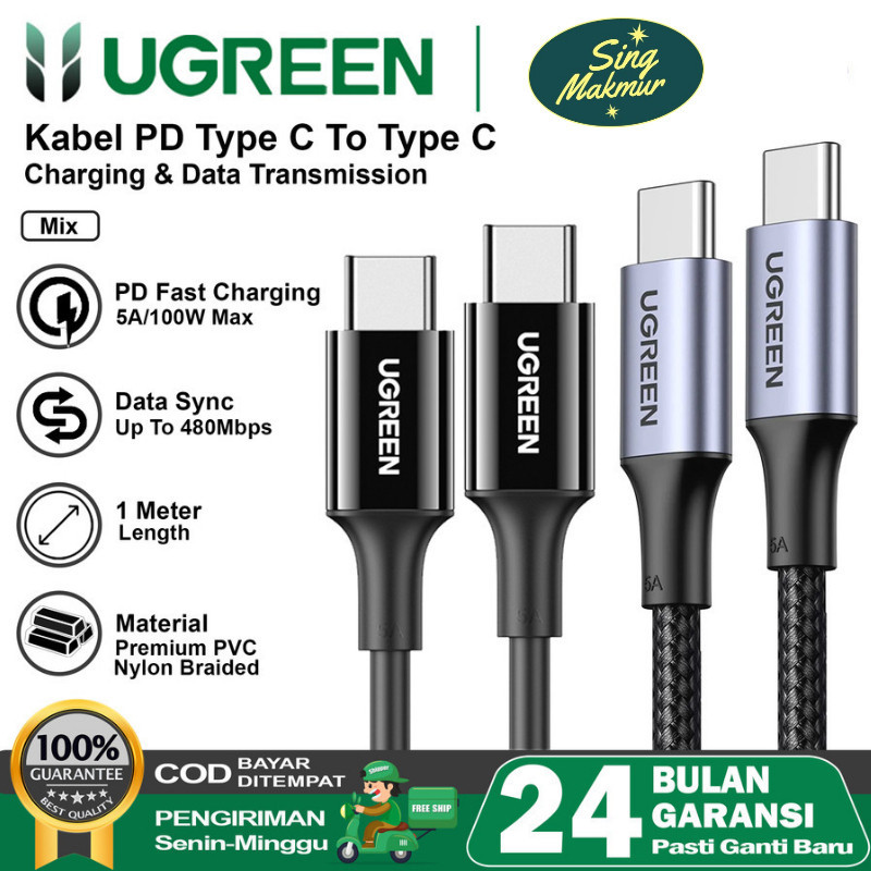Jual Kabel Data UGREEN USB Type C To Type C PD 5A 100W Fast Chargingg ...
