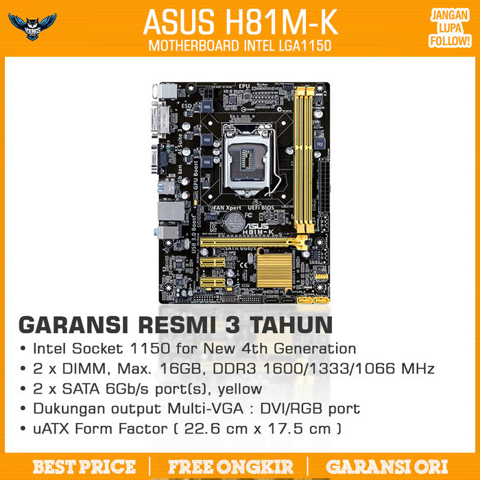 Jual ASUS H81M-K LGA 1150 H81 DDR3 RESMI MAINBOARD MOTHERBOARD INTEL GEN 4 | Shopee Indonesia