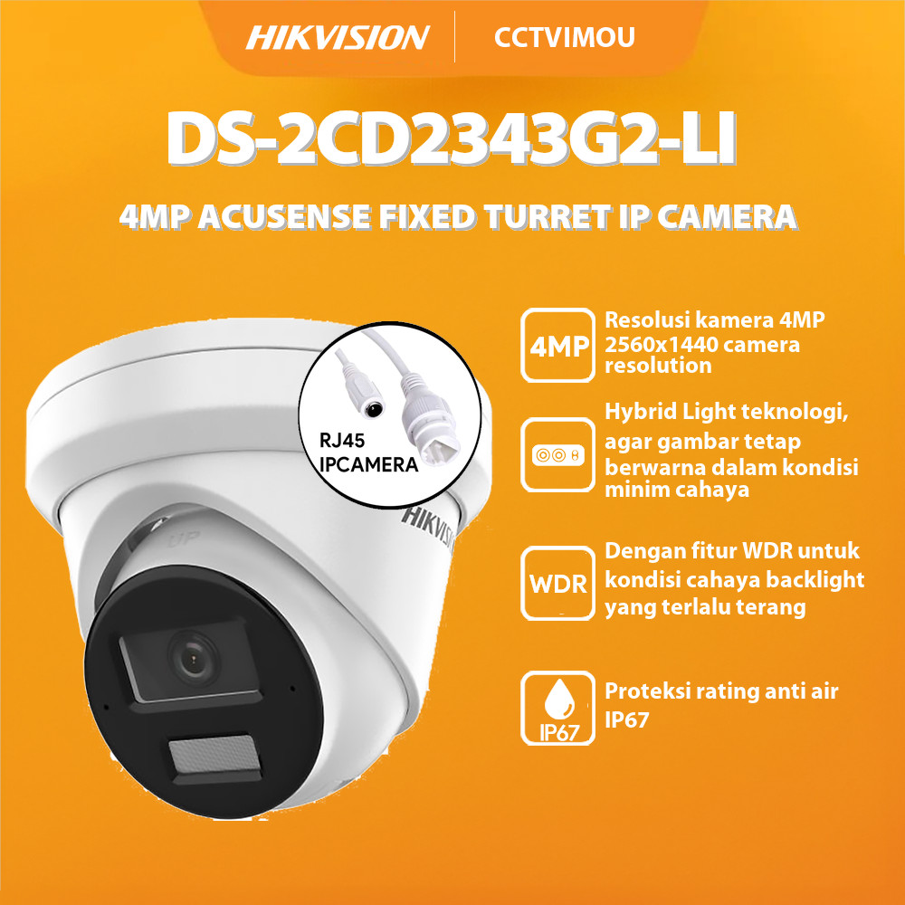 Jual HIKVISION DS-2CD2343G2-LI 4MP ACUSENSE SMART HYBRID LIGHT WDR IP67 TURRET IP CAMERA ...